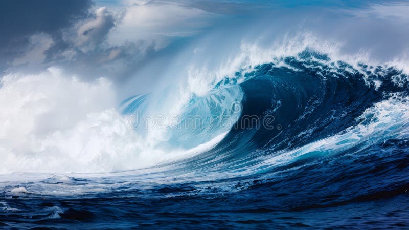 Powerful Side View of a Colossal Ocean Wave Crashing Dramatically Under ...