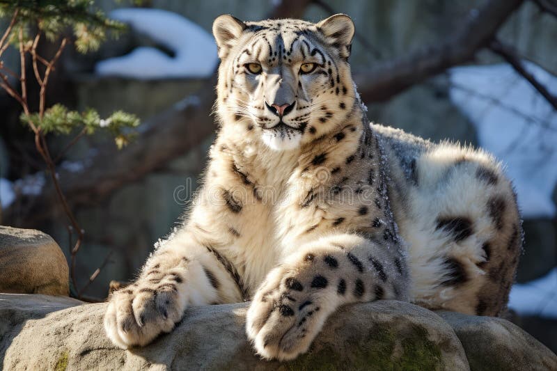 Powerful Snow Leopard Sitting. Generate Ai Stock Photo - Image of face ...