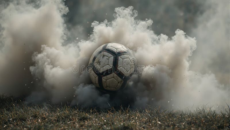 Powerful Soccer Ball Kick Creates Swirling Smoke Trail Stock ...