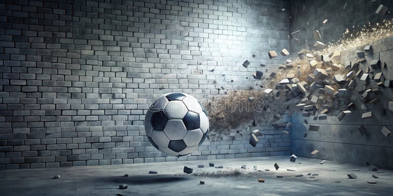 Powerful Soccer Ball Shattering a Brick Wall in a Dramatic Display of ...