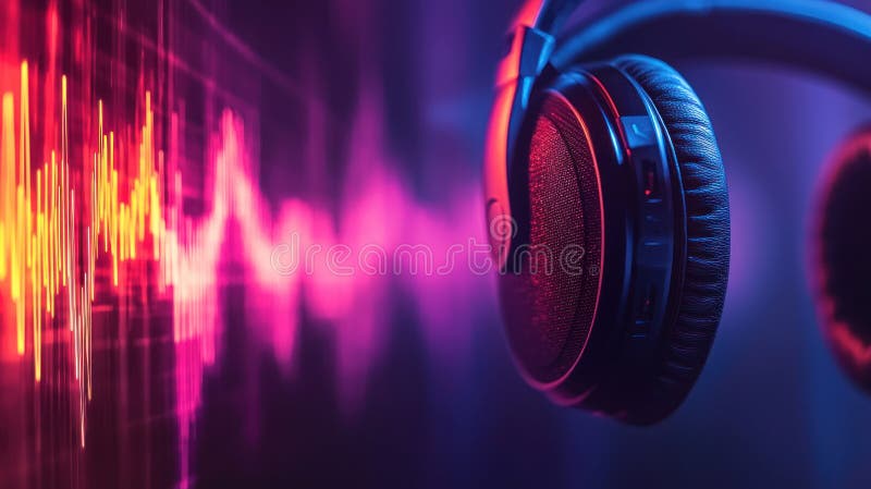 Powerful Sound Waves Emanating from Headphones, Symbolizing Audio ...