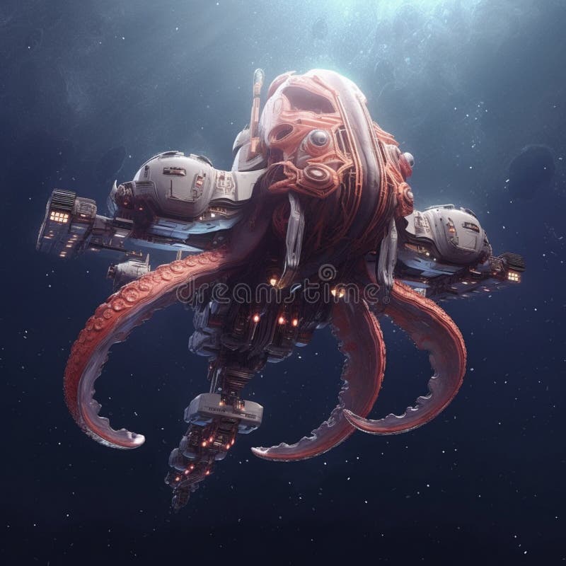 Octopus Inspired Space Station Sentry Scout Stock Illustration ...