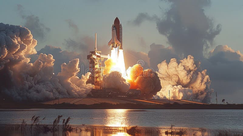 A Powerful Space Shuttle Launch, Blazing into the Sky Amongst ...