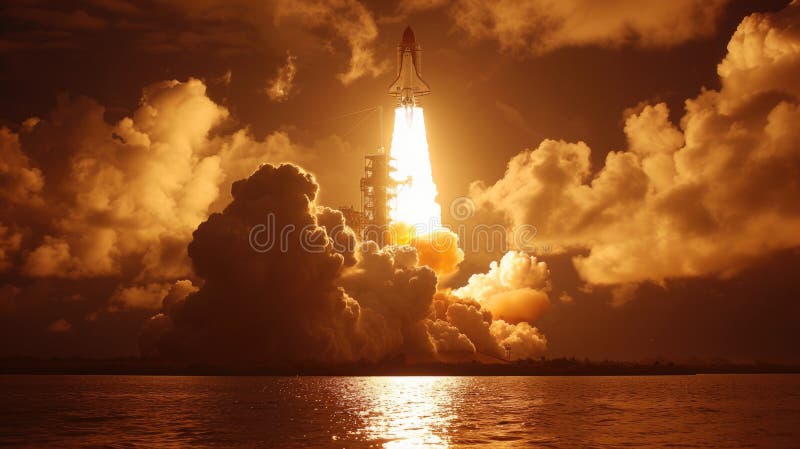 A Powerful Space Shuttle Launch, Blazing into the Sky Amongst ...