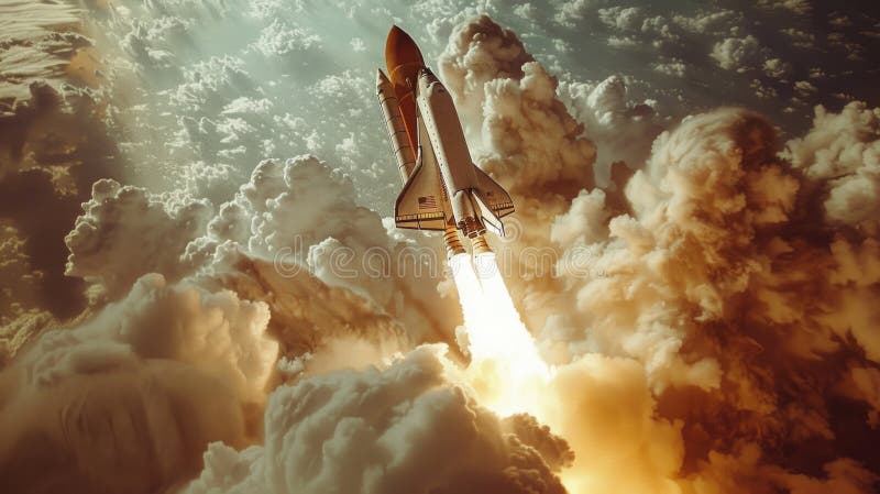 A Powerful Space Shuttle Launch, Blazing into the Sky Amongst ...
