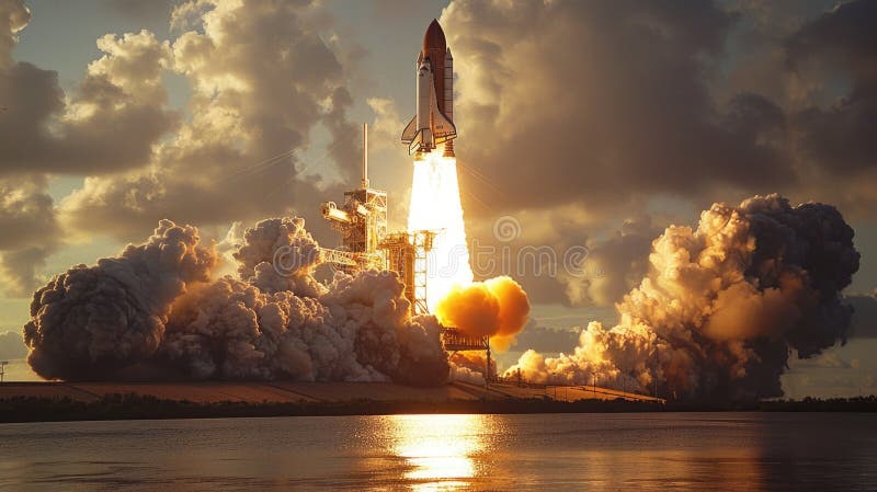 A Powerful Space Shuttle Launch, Blazing into the Sky Amongst ...