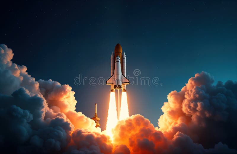 Powerful Space Shuttle Launch. Rocket Ascends through Smoke, Fire at ...