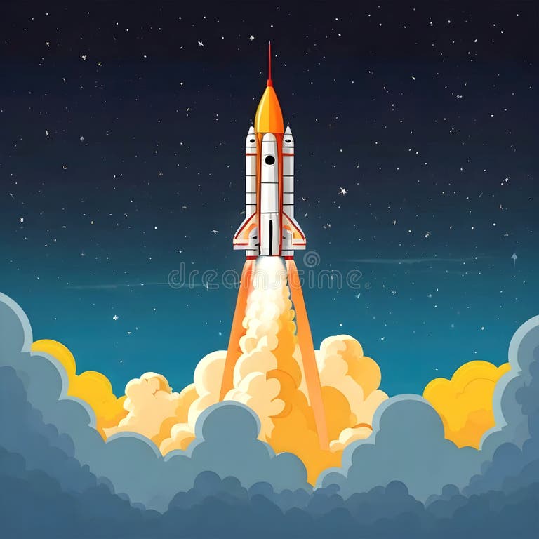 A Powerful Space Shuttle Launching into a Star-Studded Dark Blue Sky ...