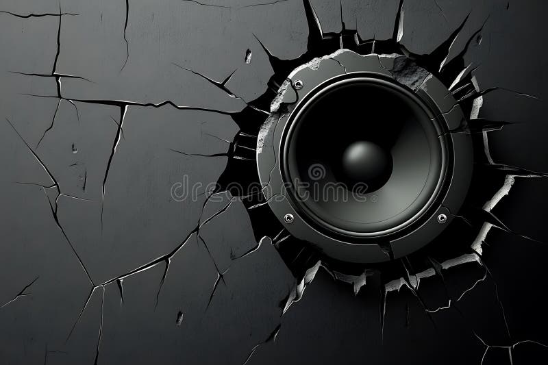 Powerful Speaker Breaking through Cracked Concrete Wall Abstract Music ...