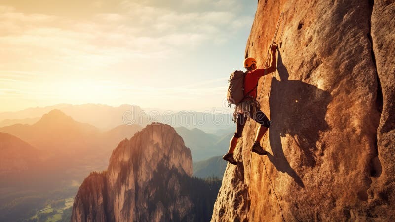 Powerful Sportive Rock Climber Climbing Back View. Generative AI. Stock ...