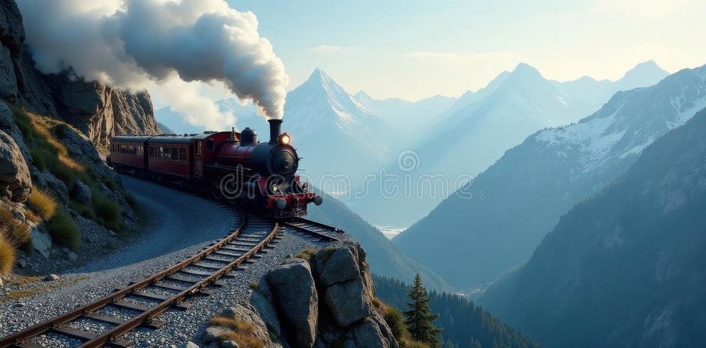 Powerful Steam Train Ascends Dramatic Mountain Pass , Steep, Dramatic ...