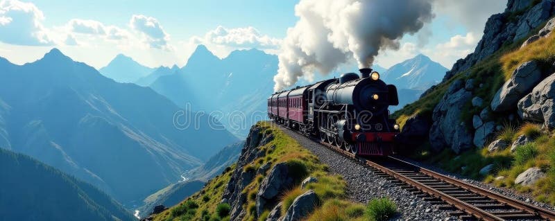 Powerful Steam Train Ascends Steep Mountain Grade, Transport, Steam ...