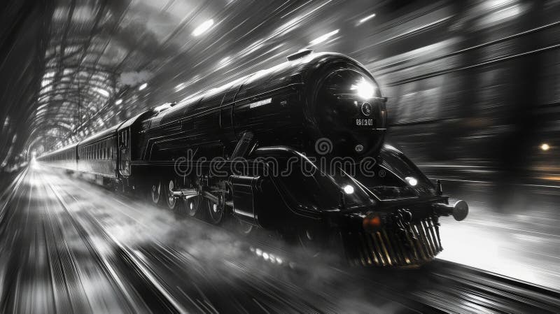 Powerful Steam Train Speeding through City at Night Stock Illustration ...