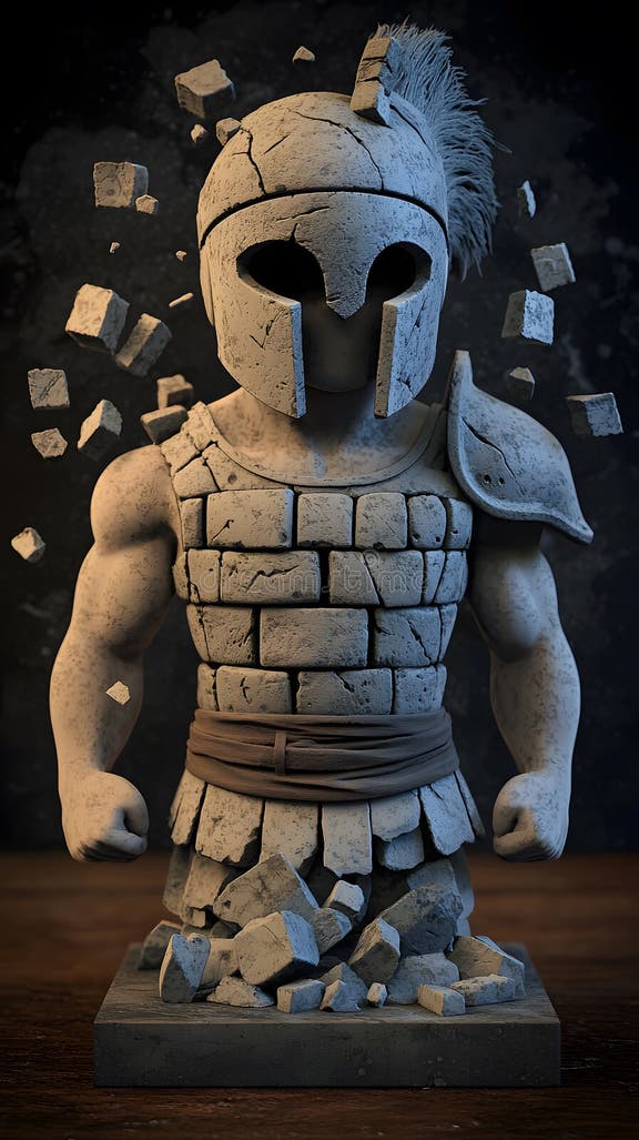 Powerful Stone Warrior in Dynamic Sculpture Stock Illustration ...