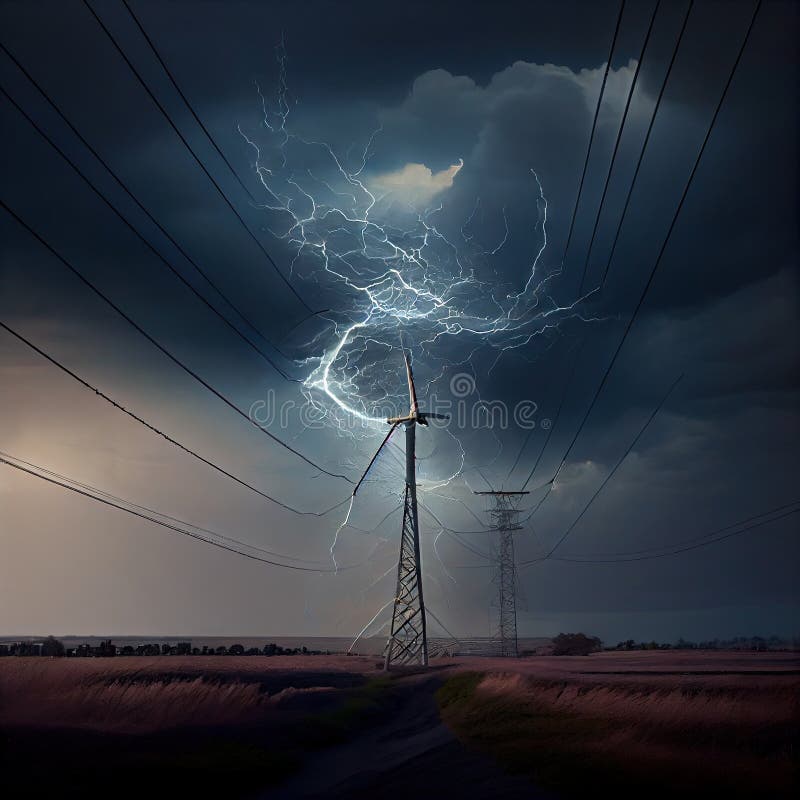 Powerful Storm Blowing in Wind Power Line Breakage Stock Illustration ...
