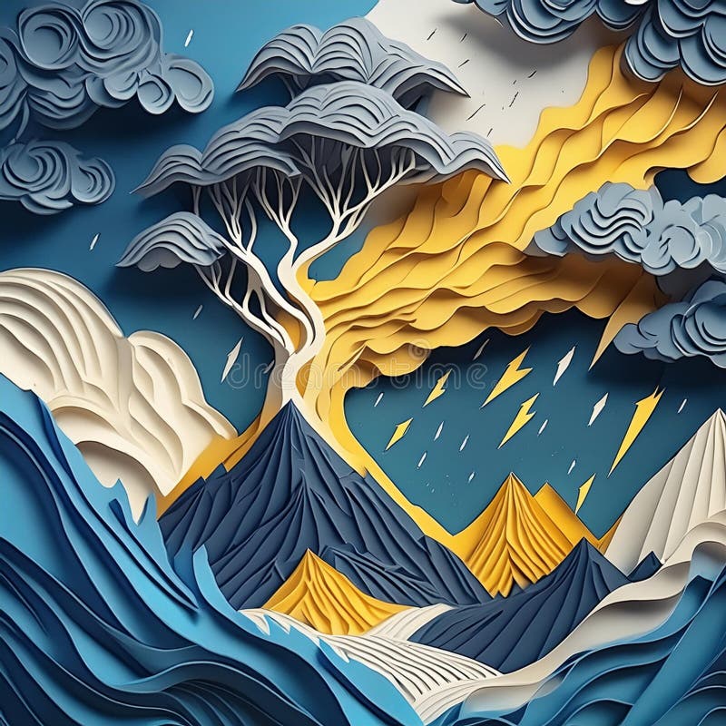 Powerful Storm and Lighting Rumble Digital Paper Art Stock Illustration ...