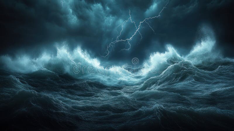 Powerful Storm at Sea with Thunder and Lightning Stock Photo - Image of ...