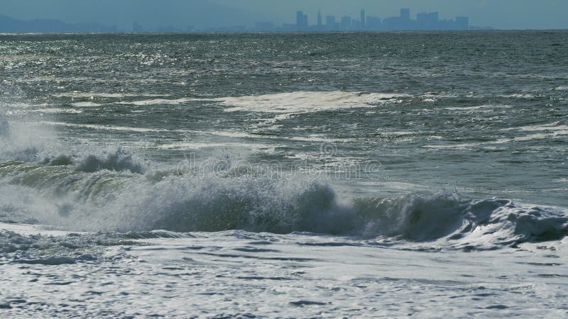 Powerful Stormy Sea Waves. Large Heavy Wave Breaking. Big Splash Sea ...