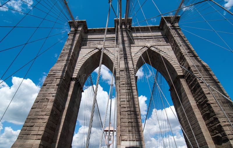 Powerful Structure of Brooklyn Bridge Center Pylon on a Beautiful ...