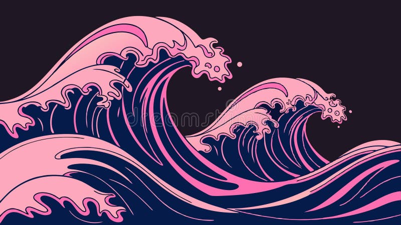 Powerful Stylized Ocean Waves Abstract Water Illustration Vector Design ...