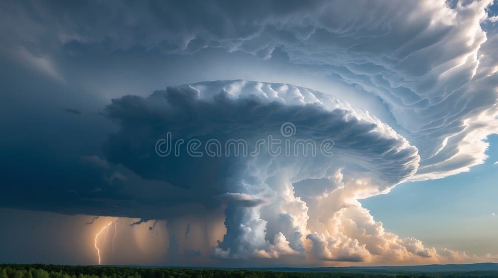 Powerful Supercell Thunderstorm Formation in the Evening Sky with ...