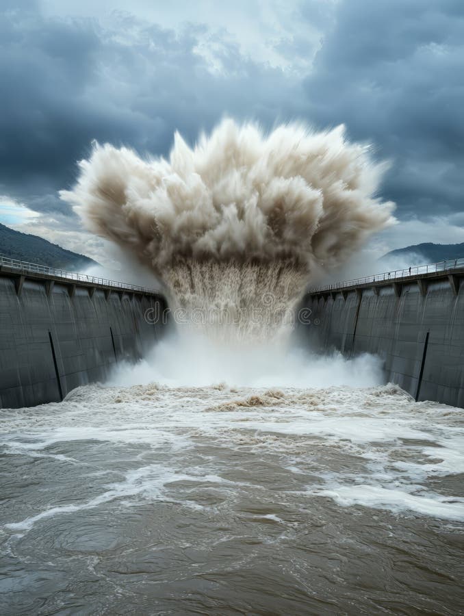 A Powerful Surge of Water Erupts from a Dam Showcasing the Force of ...