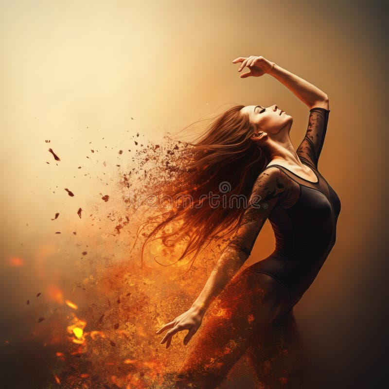 Elegant Woman Dissolving into Fire and Embers in a Surreal Artistic ...
