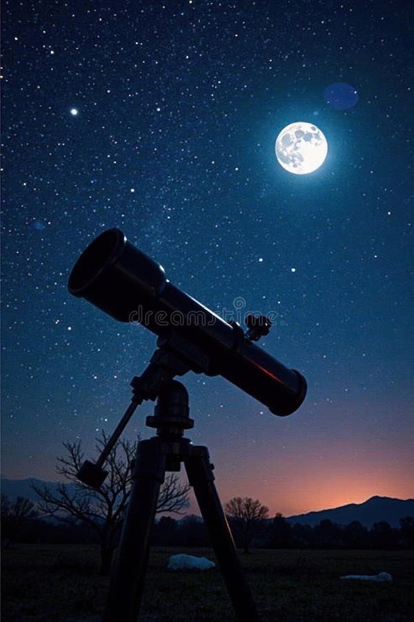 Powerful Telescope Aimed at Night Sky, Stars, and Moon , Celestial ...