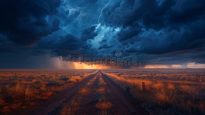 Thunderstorm with Dramatic Clouds and Lightning Over Open Landscape at ...