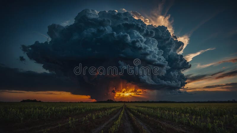 Powerful Thunderstorm Cloud Over Open Fields Stock Illustration ...