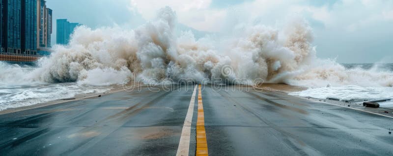 Powerful Tidal Waves Crashing Over Roadway, Coastal Flooding and ...