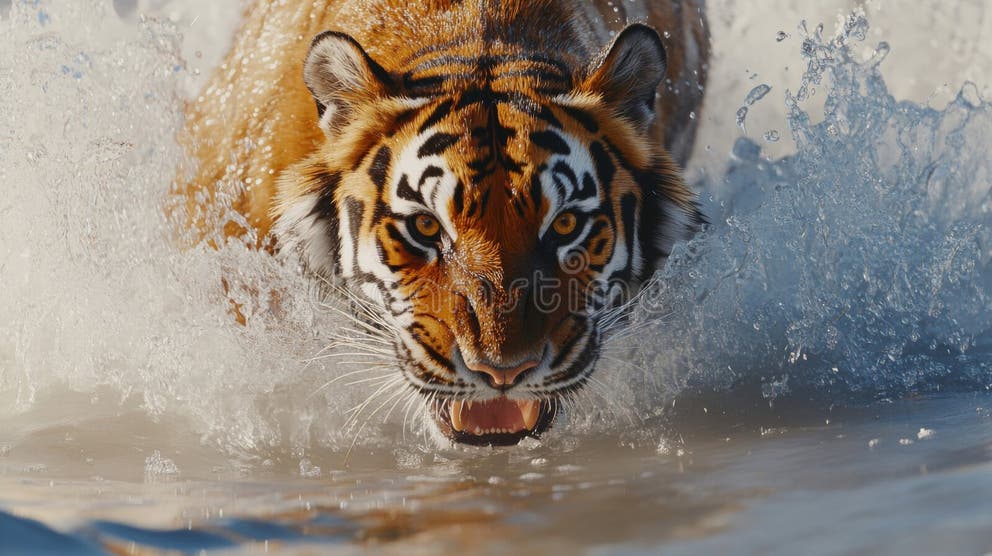 Powerful Tiger Emerging from Water Stock Illustration - Illustration of ...