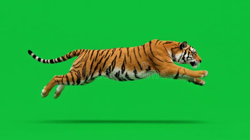 Powerful Tiger Leaping in Slow Motion on a Green Screen Stock Footage ...