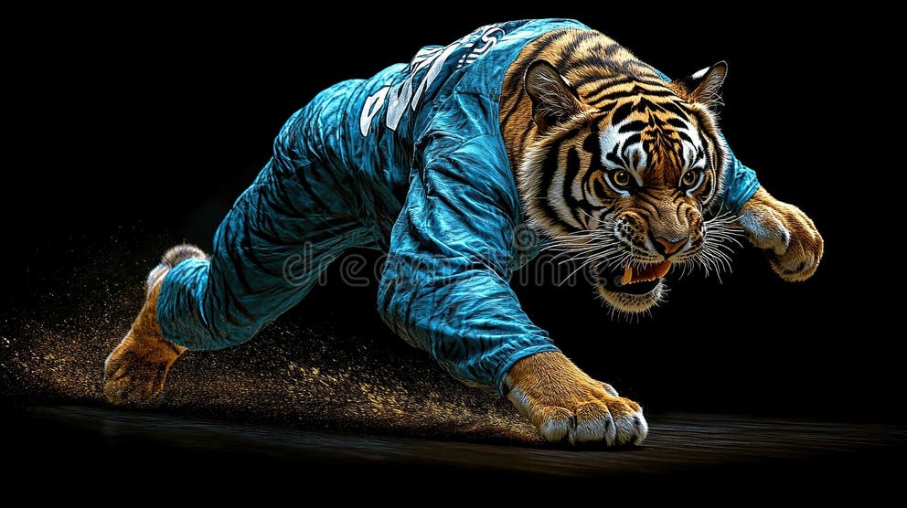 Powerful Tiger in Motion, Wearing Racing Suit Stock Illustration ...