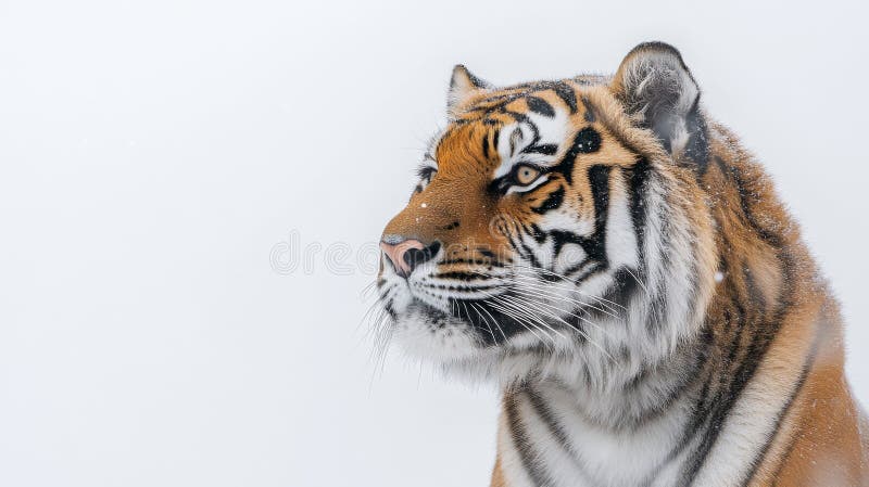A Powerful Tiger in Side Profile, Isolated on White, Displaying Its ...