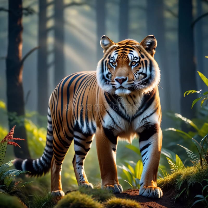 A Powerful Tiger Stands in a Forest Clearing Stock Illustration ...