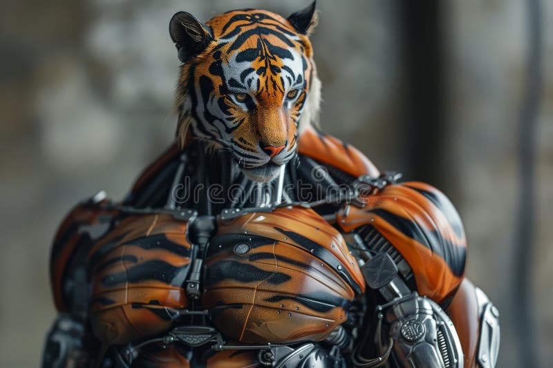 Powerful Tiger Warrior Wearing Futuristic Exoskeleton Armor Stock ...