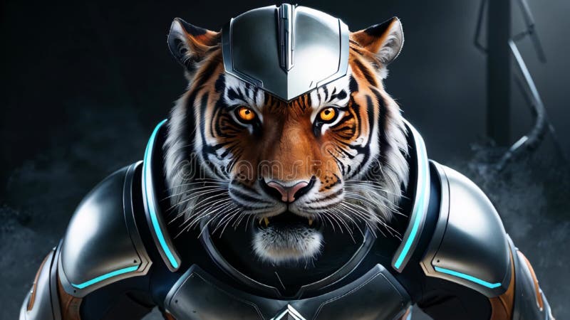 A Powerful Tiger Wearing High-tech Cybernetic Armor, Blending Nature ...