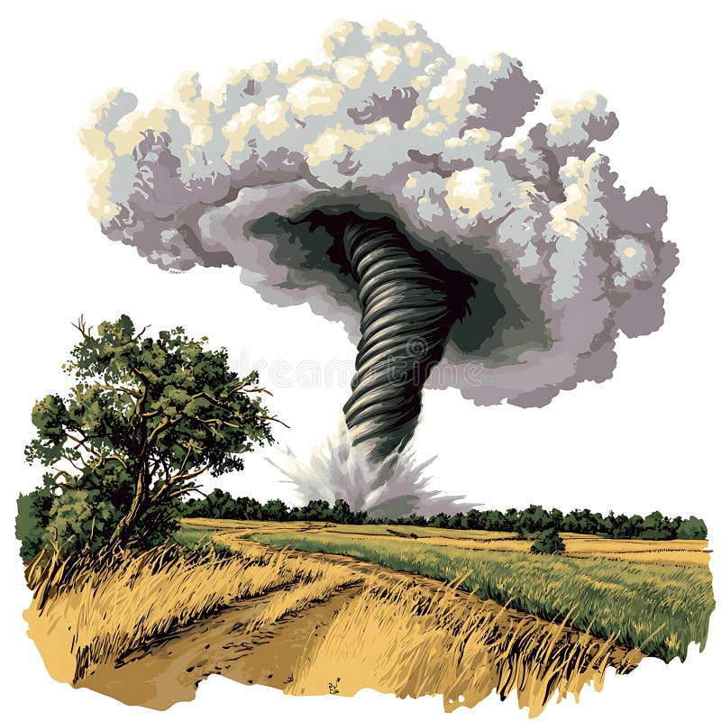 Powerful Tornado Approaching Rural Landscape Stock Illustration ...