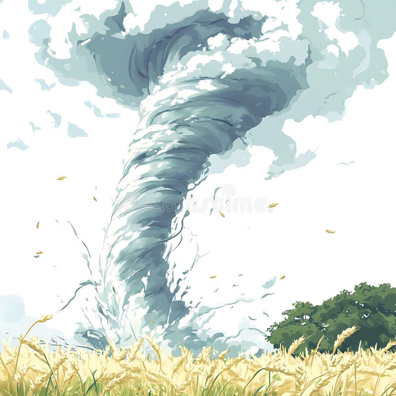 A Powerful Tornado Descending on a Field of Wheat Stock Illustration ...
