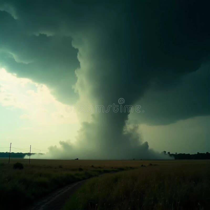 A Powerful Tornado Descends from Swirling Dark Storm Clouds, Creating a ...