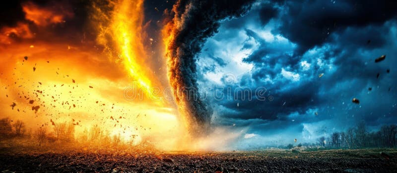 Powerful Tornado in Dramatic Stormy Landscape - Climate Change and ...