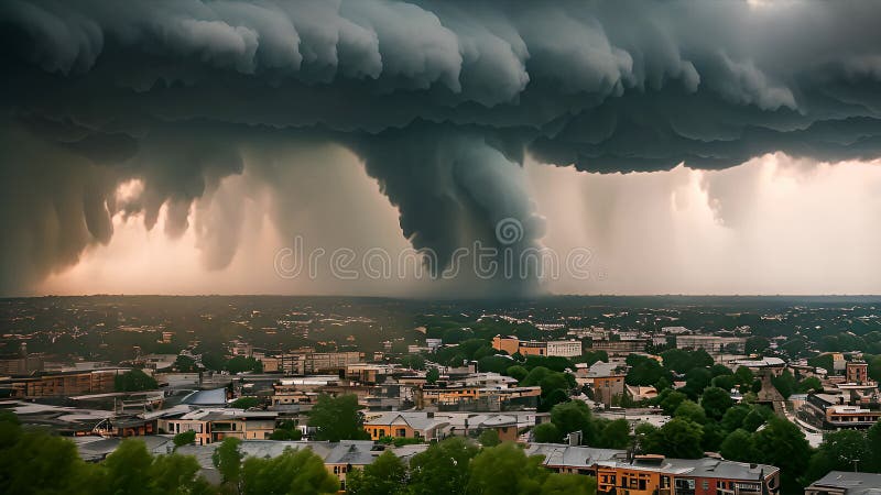 Severe Storm Forms in the Suburbs with Large Clouds.AI Generated Stock ...