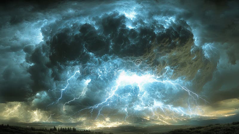 A Powerful Tornado Funnel Cloud, Set in a Wide-open Plain and ...