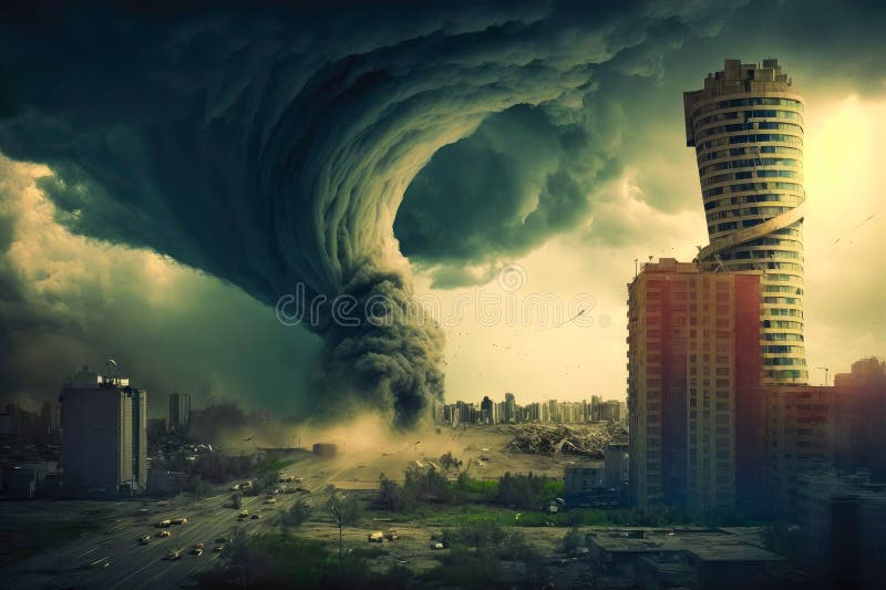 Powerful Tornado Hits the City. Concept Created with Generative AI ...