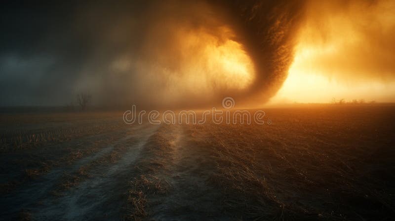 Powerful Tornado Over Dark Field at Sunset Stock Illustration ...