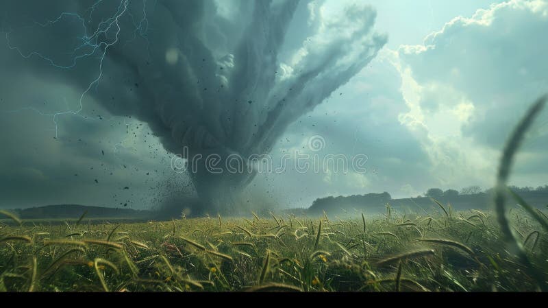 A Powerful Tornado is Raging in the Field. the Unbridled Power of ...