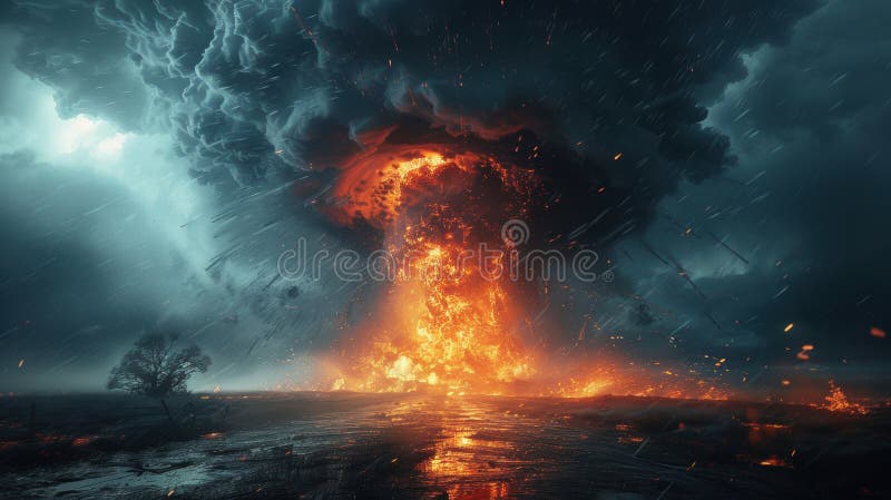 Powerful Tornado Storm is Dramatic and Twisting through the Countryside ...