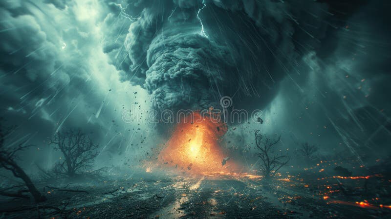 Powerful Tornado Storm is Dramatic and Twisting through the Countryside ...