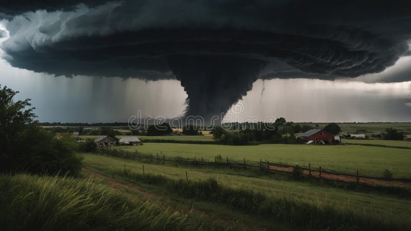 Powerful Tornado Swiftly Spinning Surrounded by Dark Storm Clouds ...